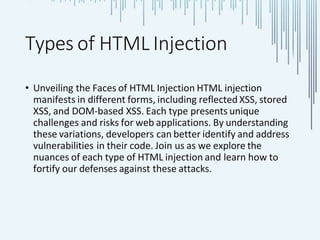 HTML Injection Attacks: Impact and Mitigation Strategies | PPTX