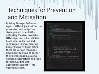 HTML Injection Attacks: Impact and Mitigation Strategies | PPTX