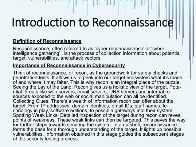 Cyber Security Project Presentation : Essential Reconnaissance Tools and Techniques in ...