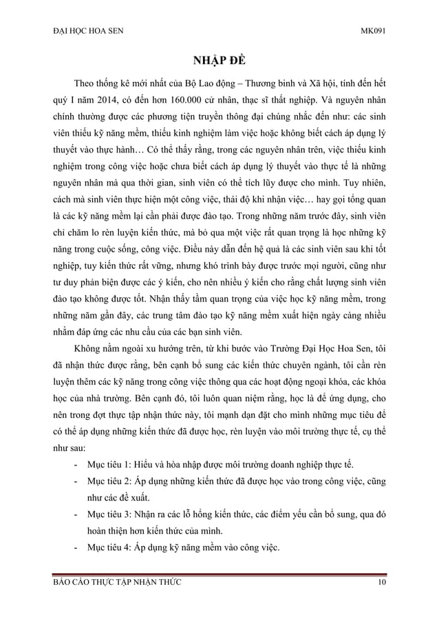 [Đại học Hoa Sen] Báo cáo thực tập nhận thức | PDF