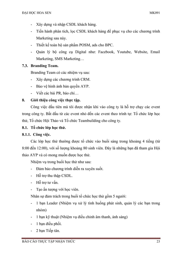 [Đại học Hoa Sen] Báo cáo thực tập nhận thức | PDF