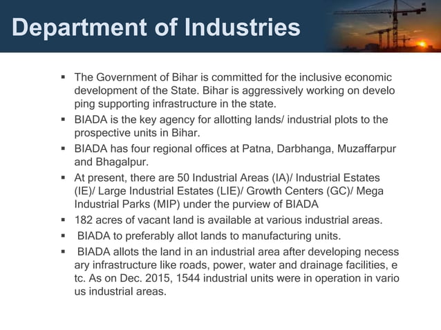 Bihar Industrial Area Development Authority | PPTX | Industrial ...