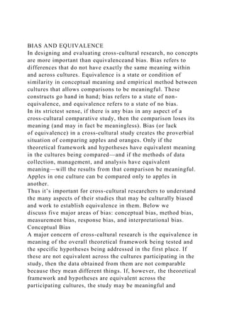 BIAS AND EQUIVALENCEIn designing and evaluating cross-cultural r.docx