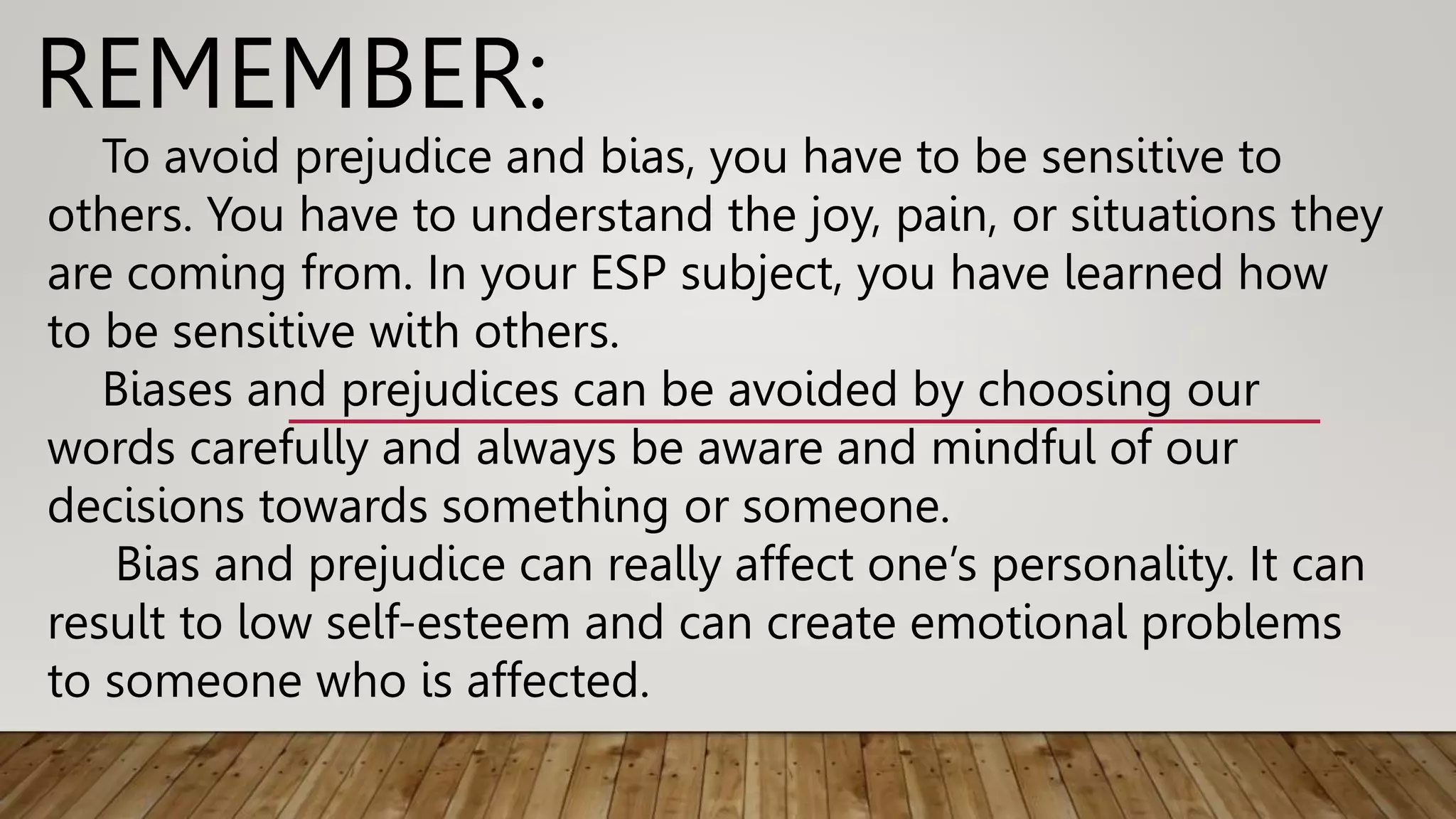 BIAS AND PREJUDICE.pptx | Debated Sensitive Social Issues | Sensitive Topics