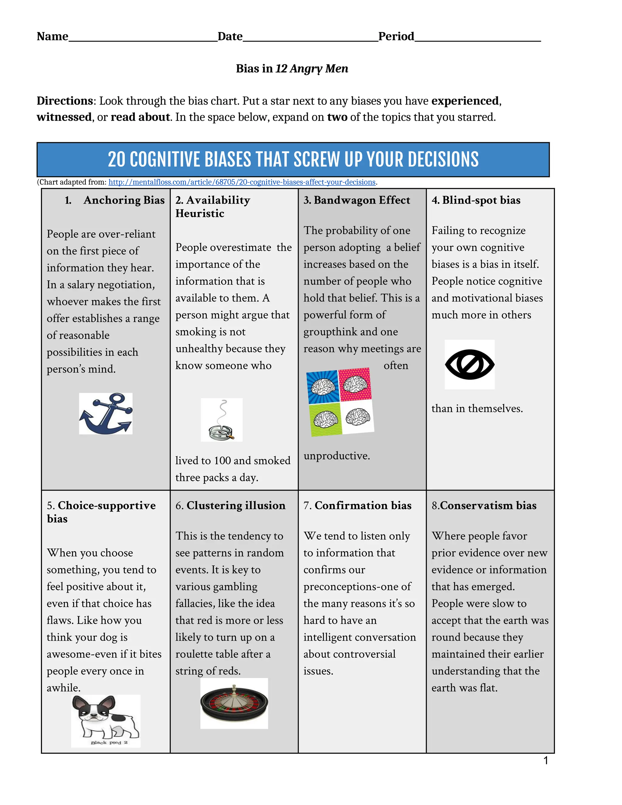 Bias Chart for Twelve Angry Men Assignment | DOCX