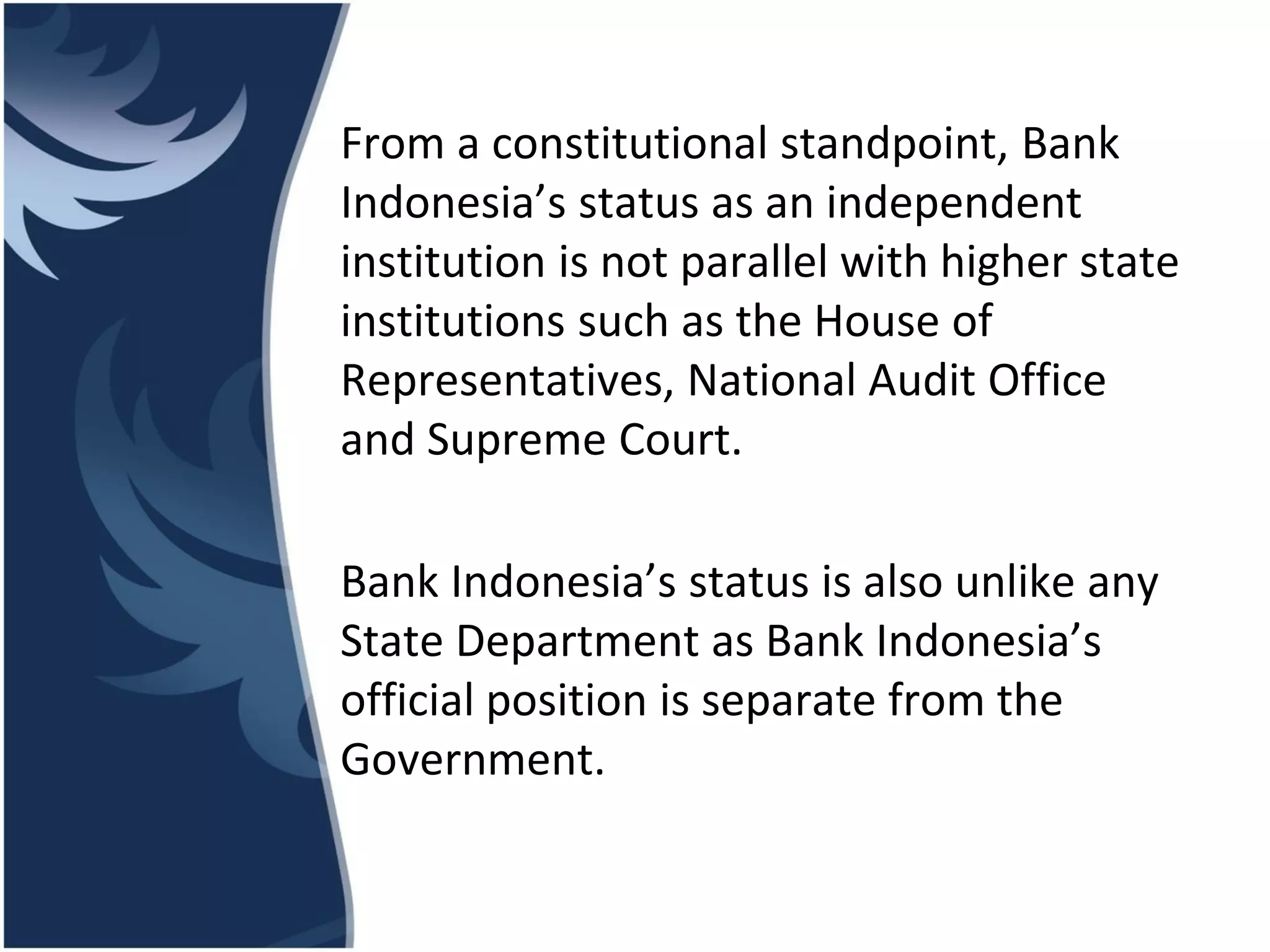 Bank Indonesia's Position as a State Institution | PDF