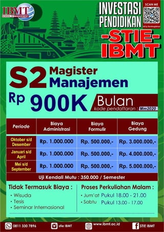 Biaya Kuliah Program S2 Magister Manajemen STIE IBMT | PDF