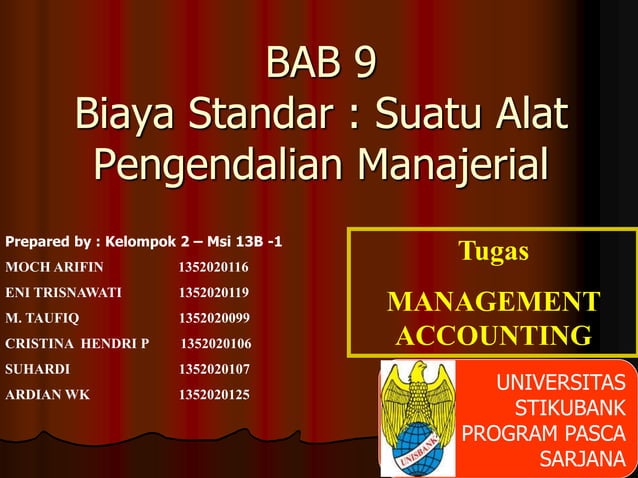 Biaya standar - akuntansi manajemen | PPTX