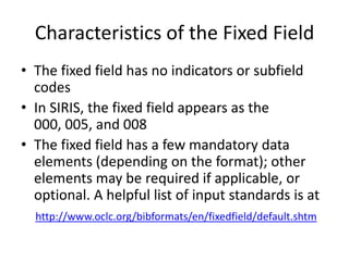 The Leader and the 008 Field in MARC Bibliographic Records | PPTX