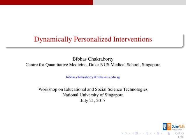 Bibhas Chakraborty - WESST - Dynamically Personalized Interventions ...
