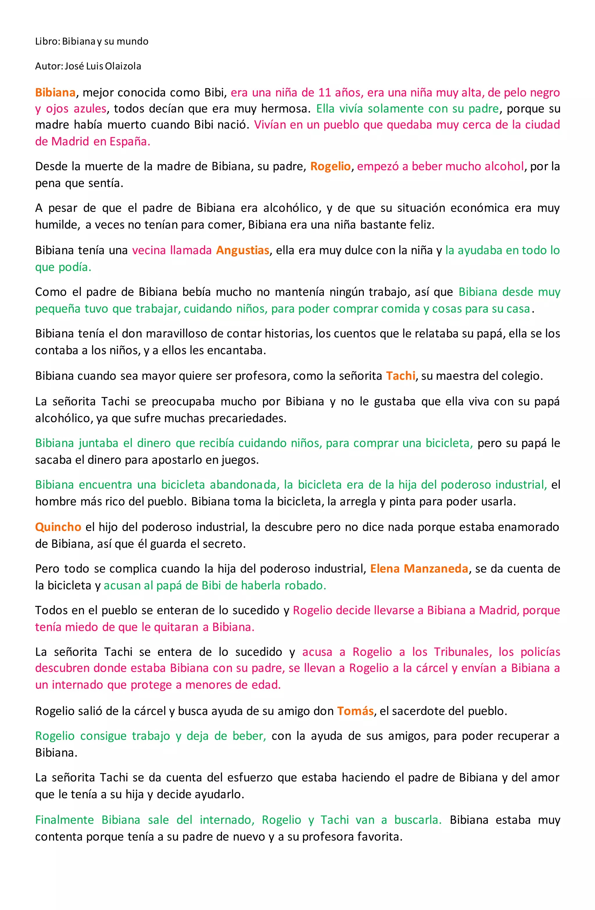 Bibiana y su mundo resumen | DOCX