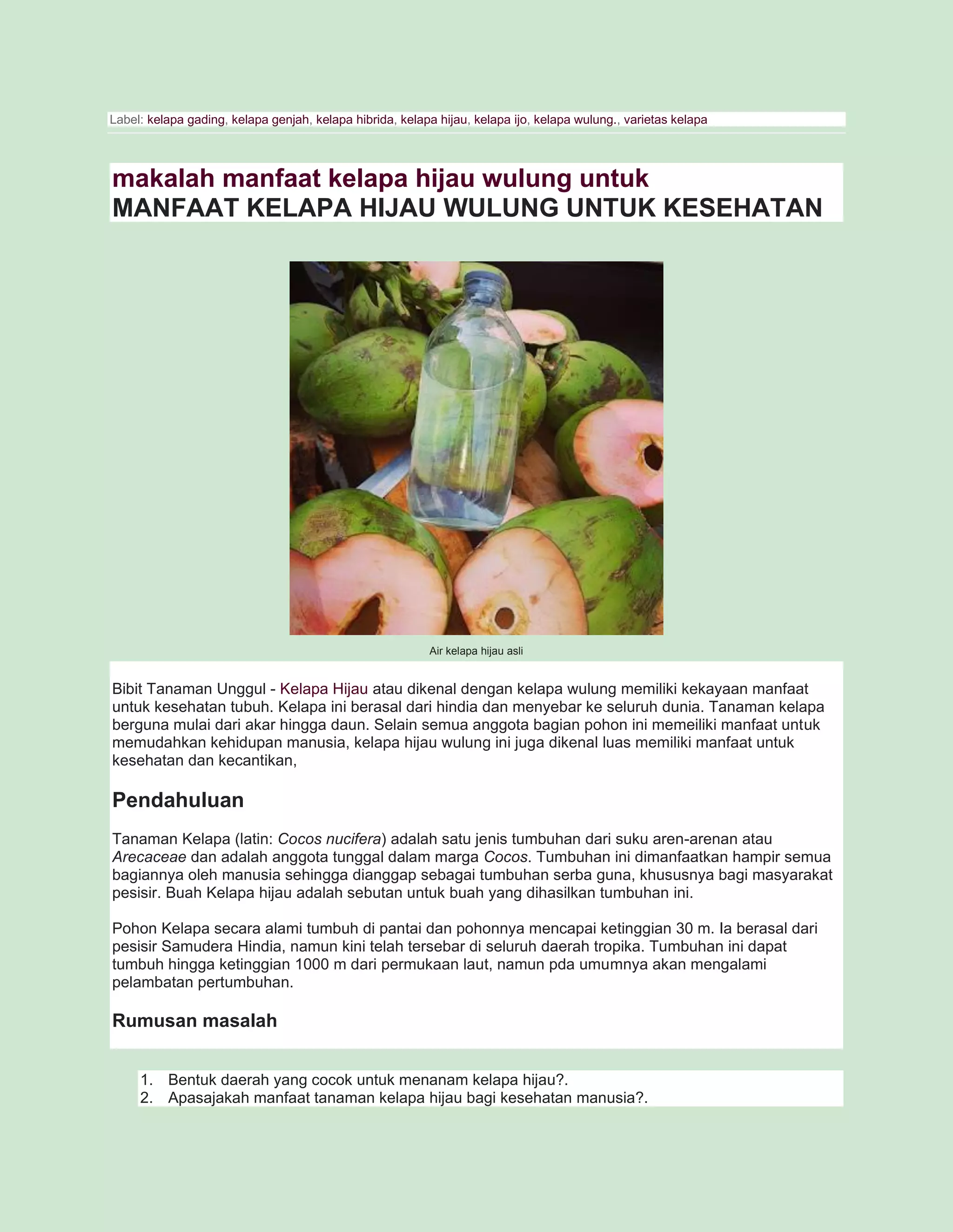 Pohon Kelapa Hijau Wulung | PDF