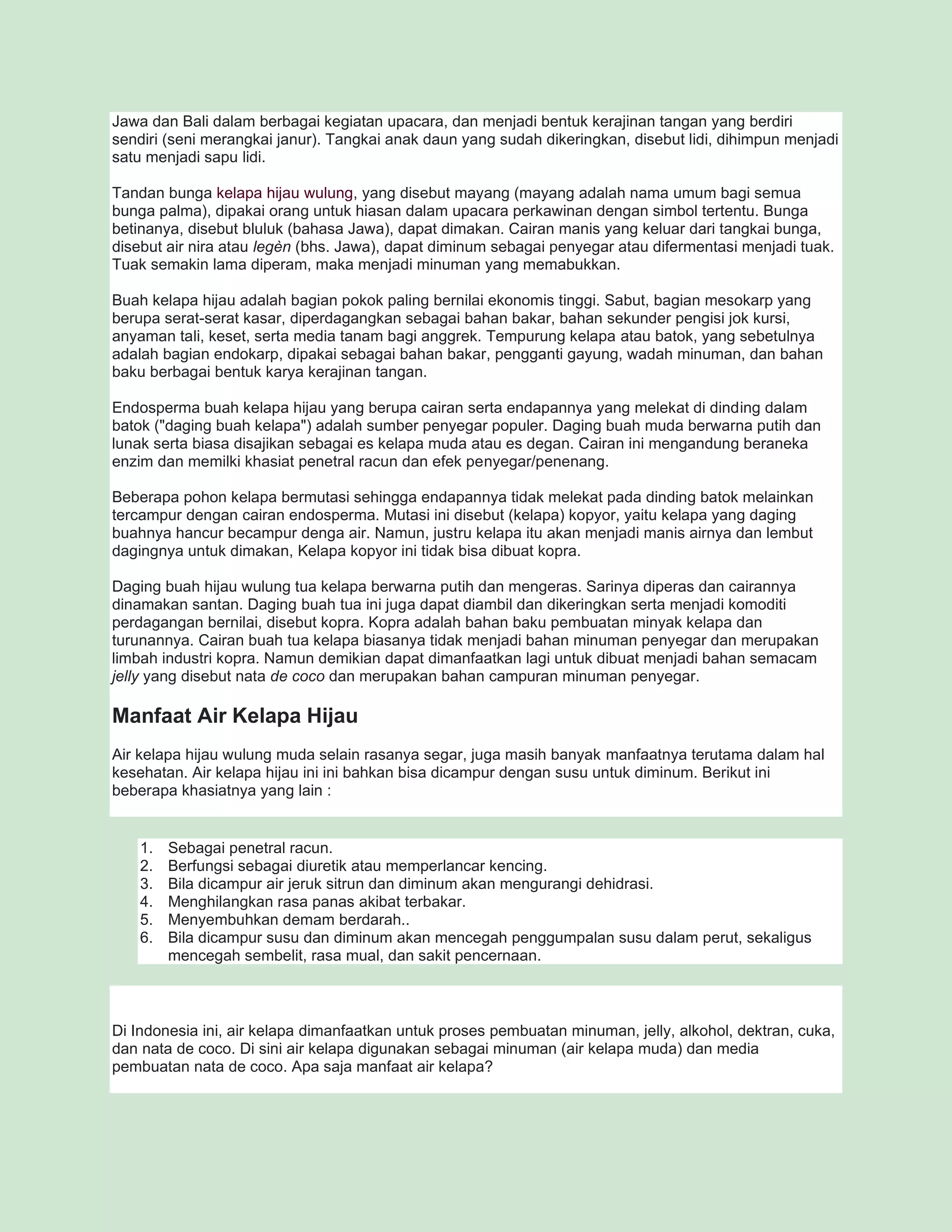 Pohon Kelapa Hijau Wulung | PDF