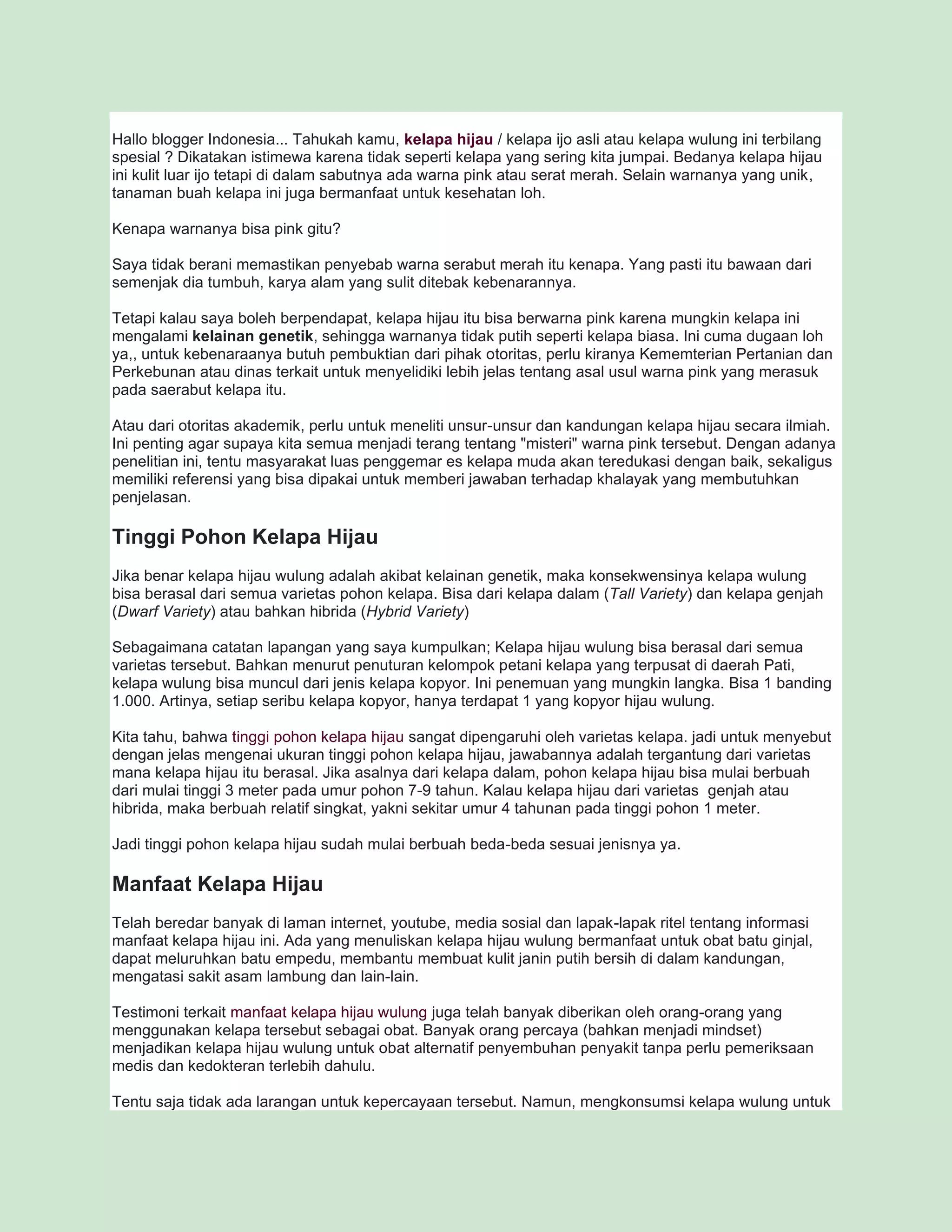 Pohon Kelapa Hijau Wulung | PDF