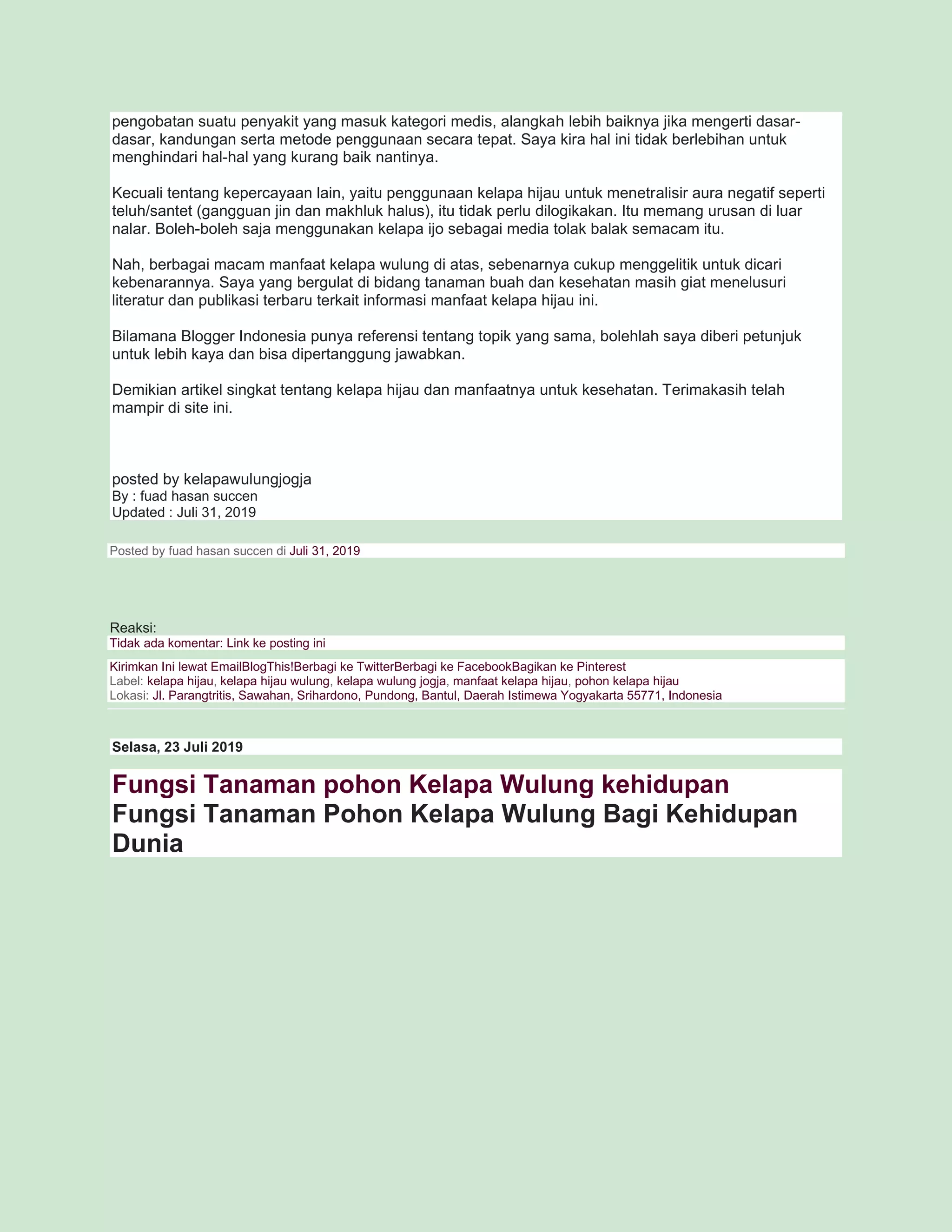 Pohon Kelapa Hijau Wulung | PDF