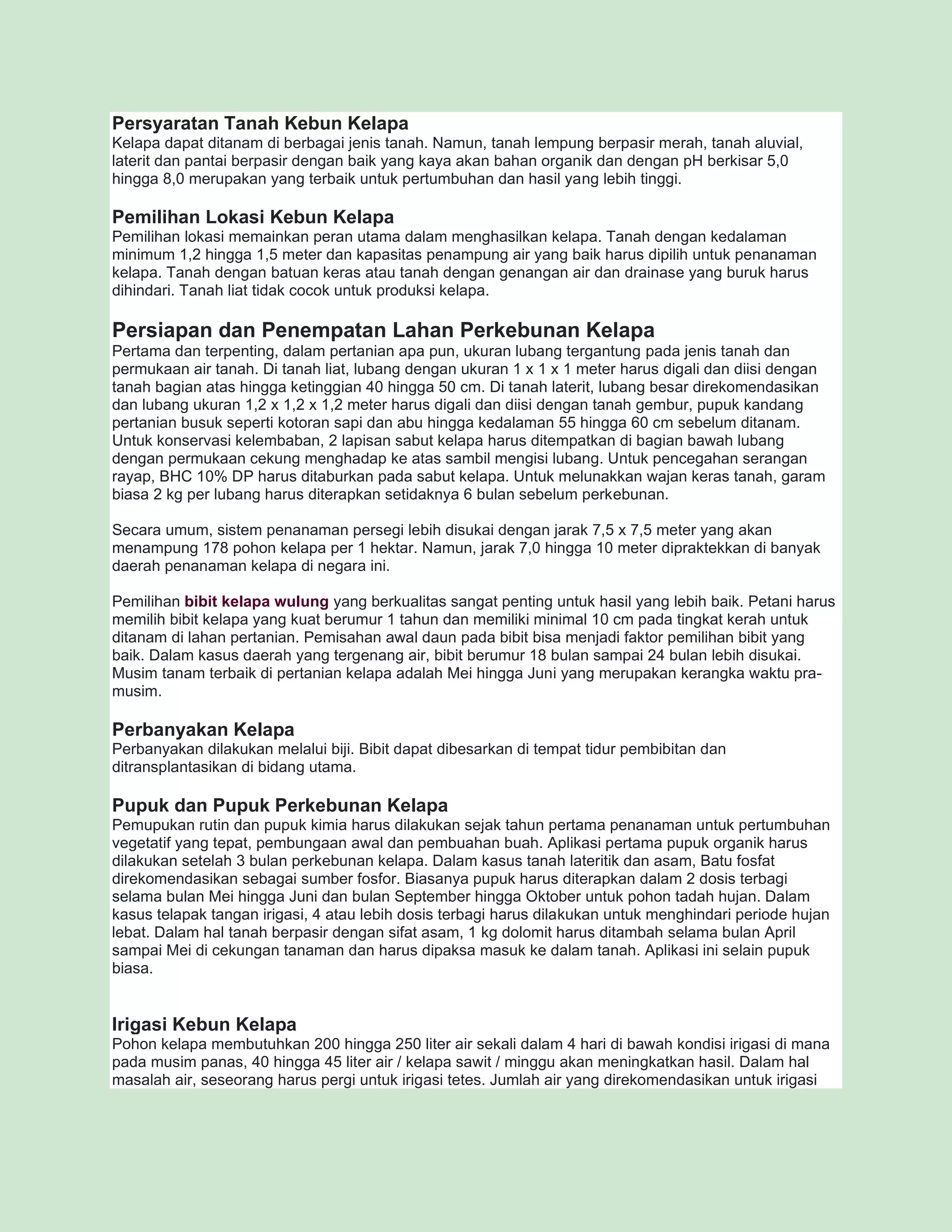 Pohon Kelapa Hijau Wulung | PDF