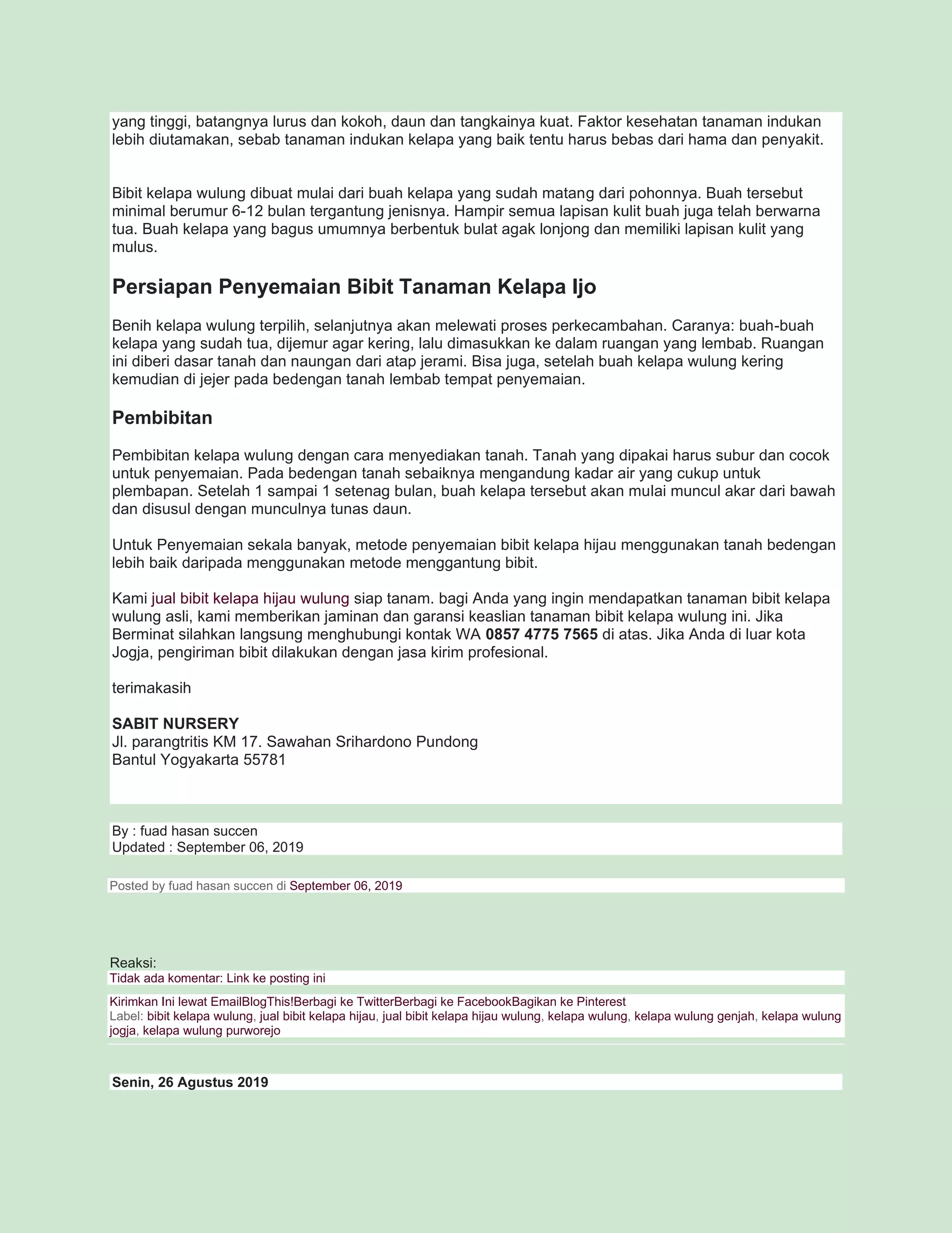 Pohon Kelapa Hijau Wulung | PDF