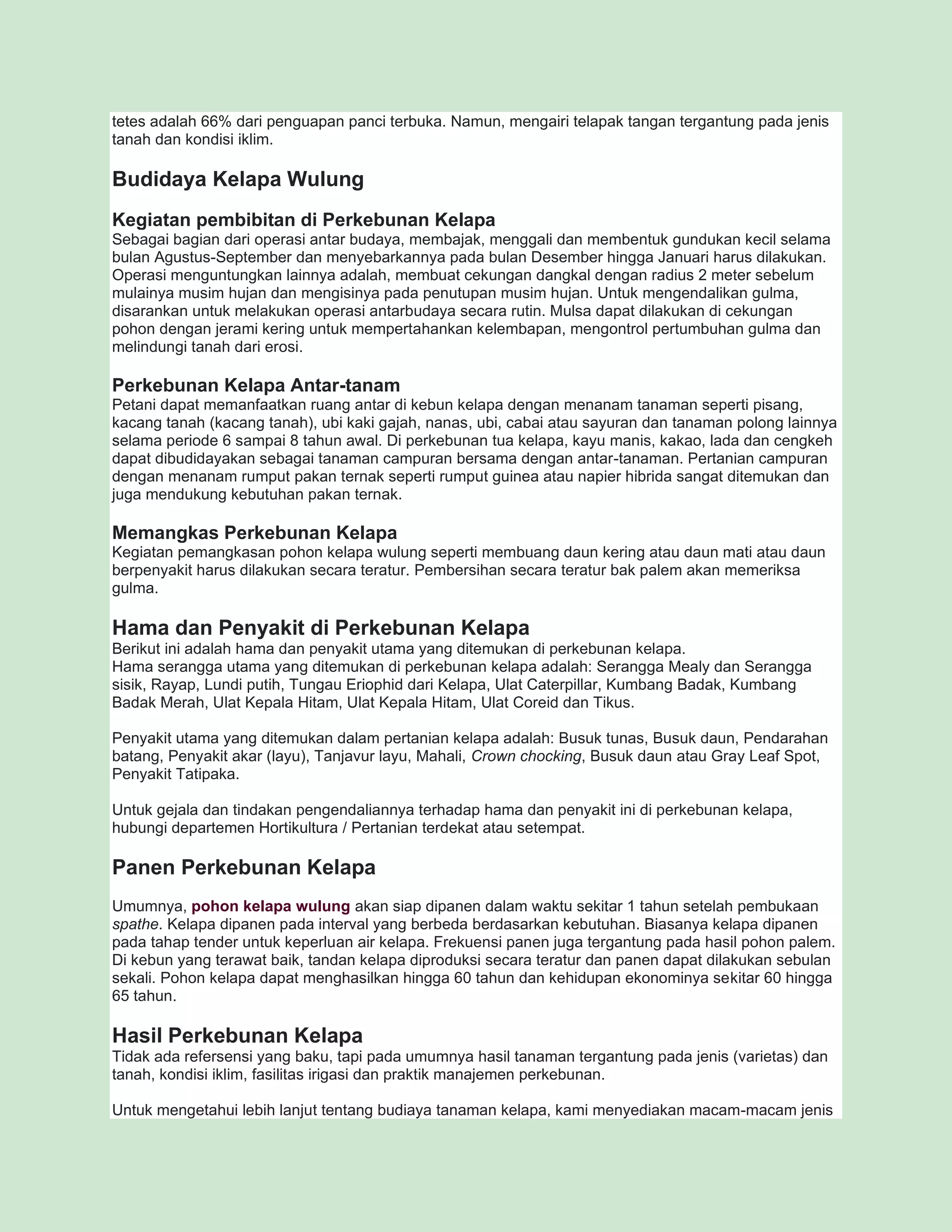 Pohon Kelapa Hijau Wulung | PDF