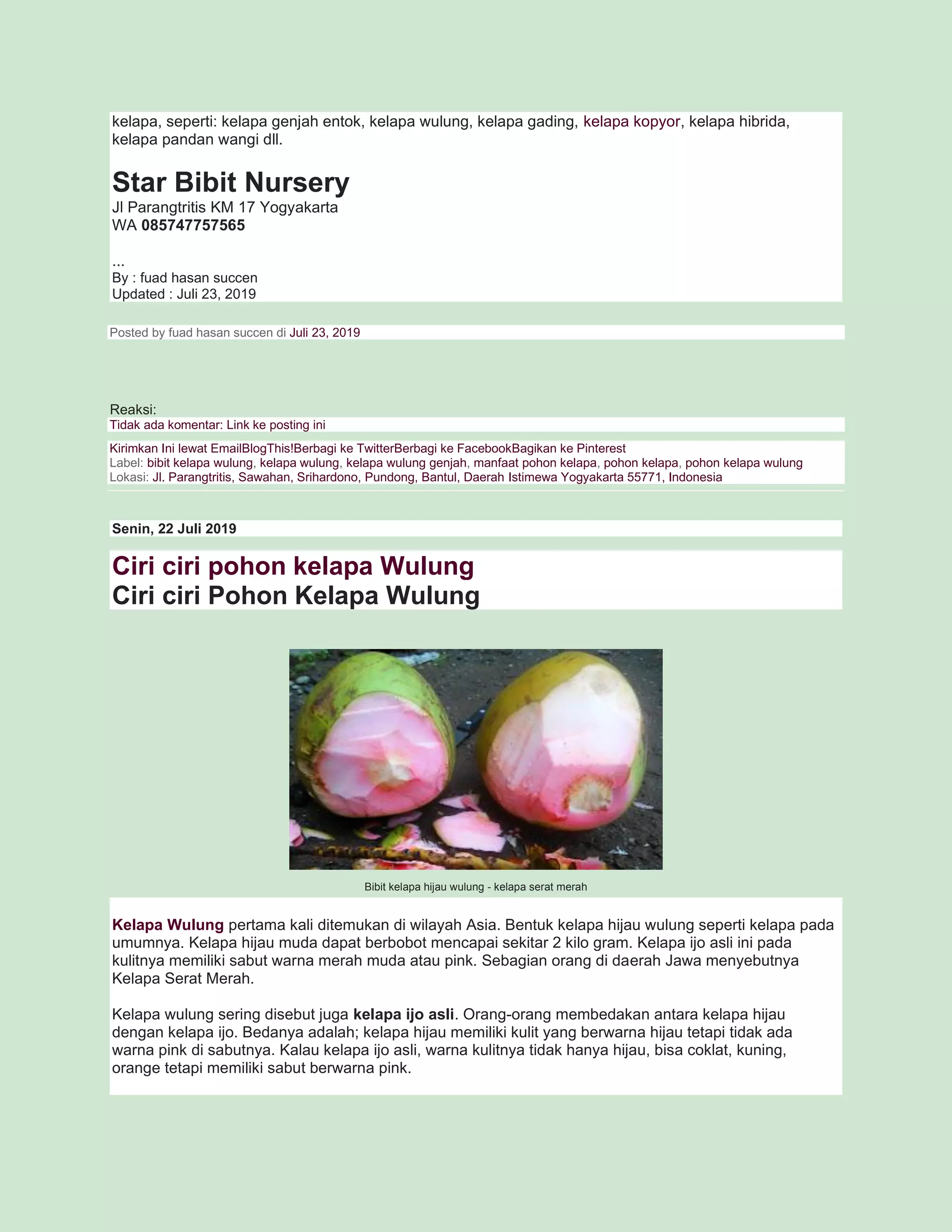 Pohon Kelapa Hijau Wulung | PDF