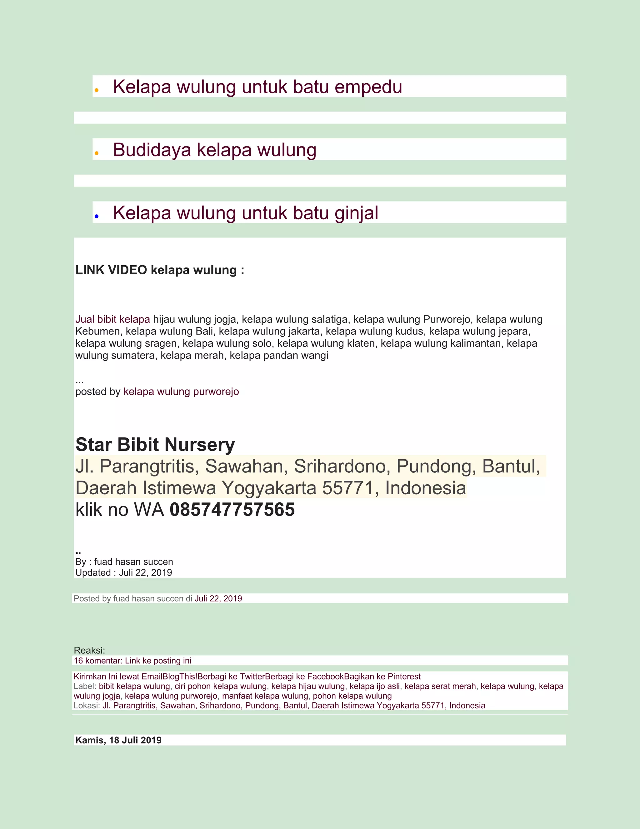 Pohon Kelapa Hijau Wulung | PDF