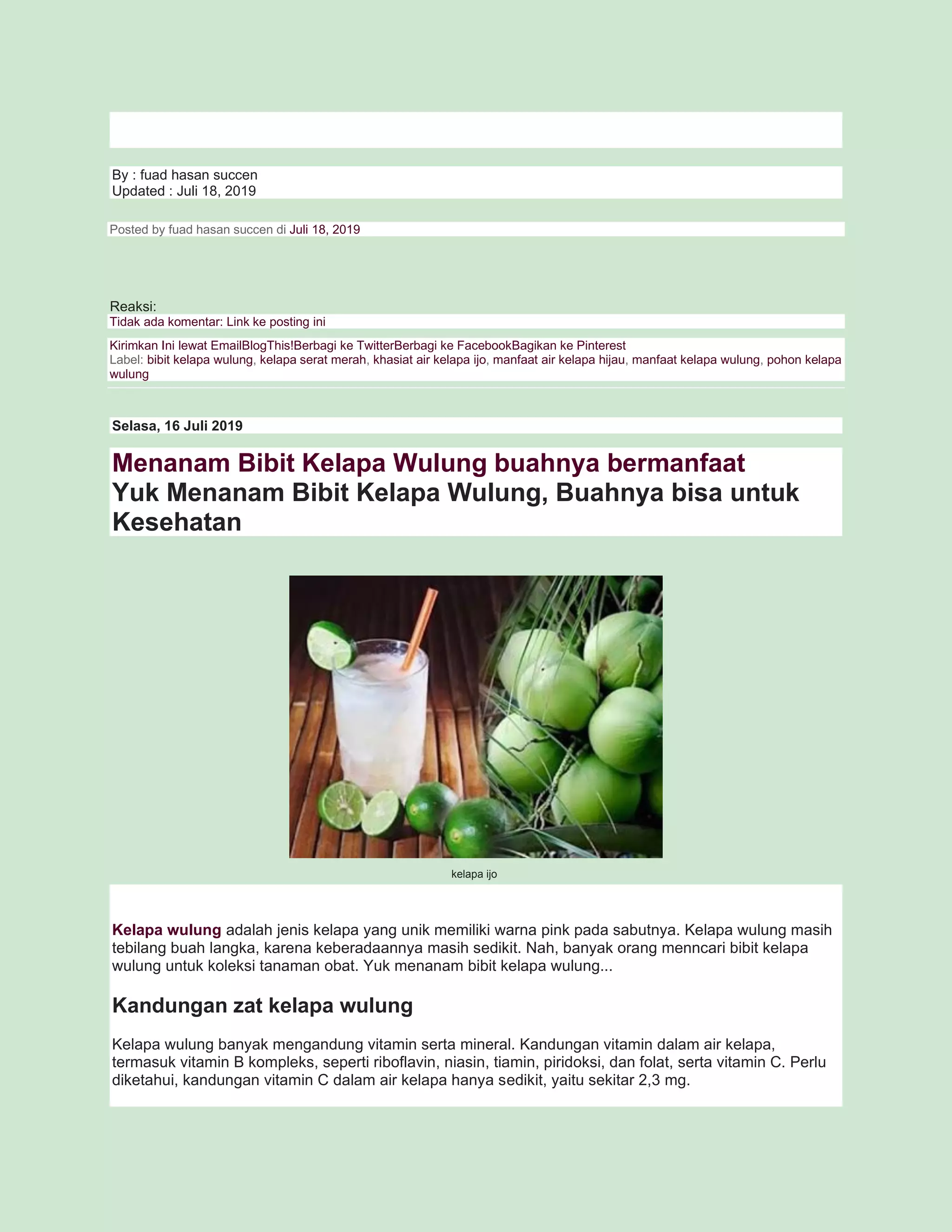 Pohon Kelapa Hijau Wulung | PDF