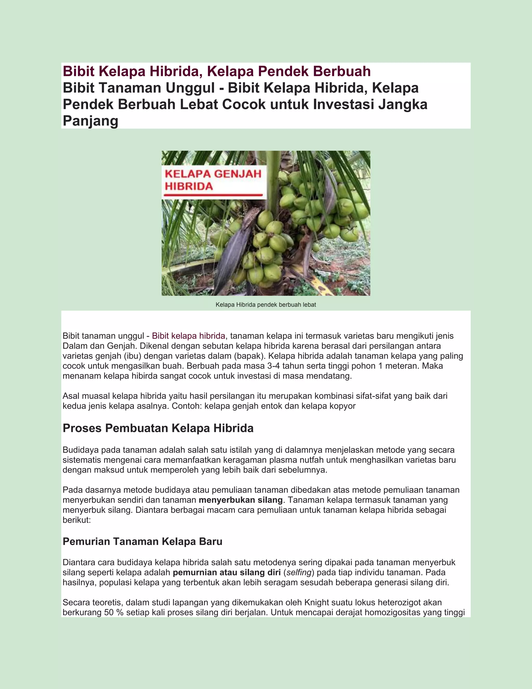 Pohon Kelapa Hijau Wulung | PDF