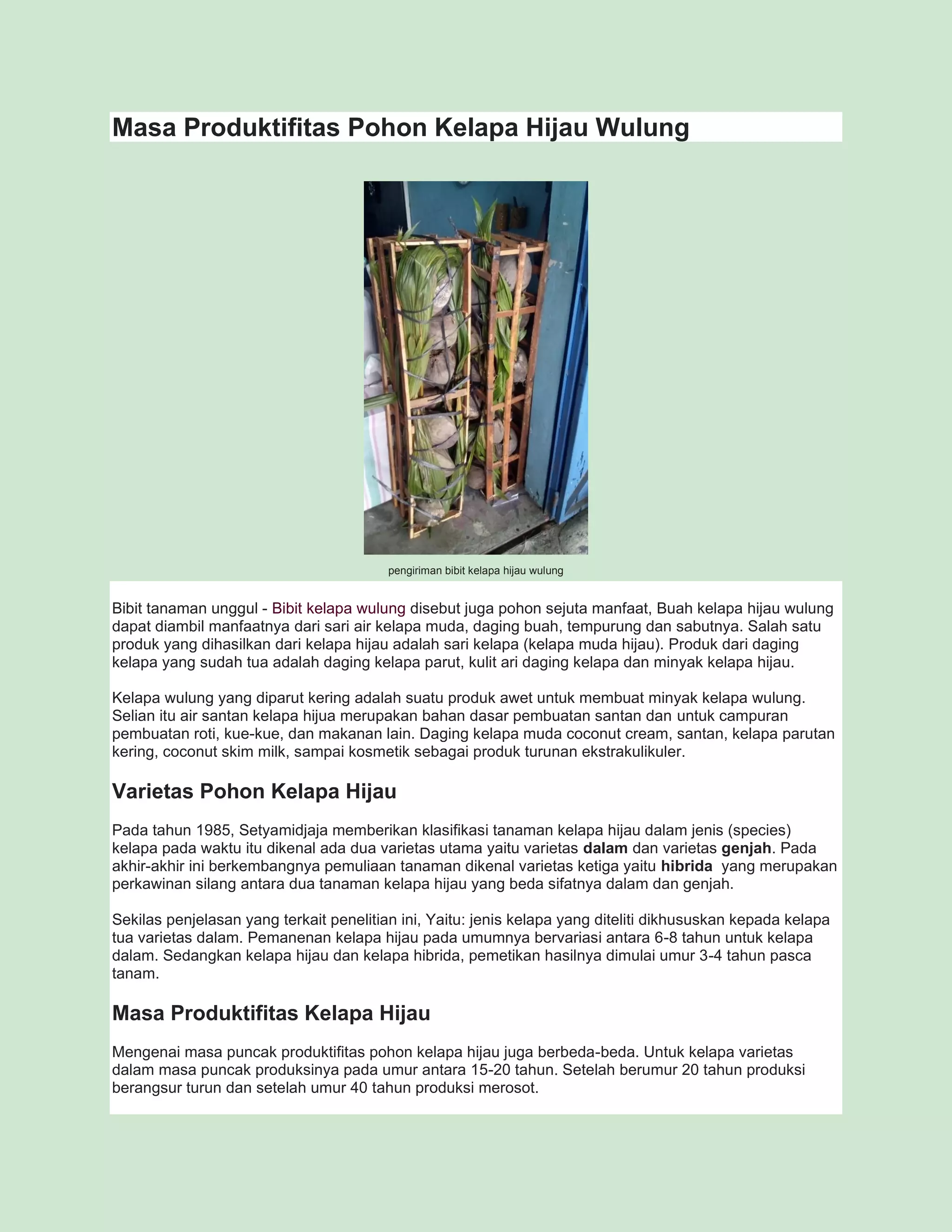 Pohon Kelapa Hijau Wulung | PDF