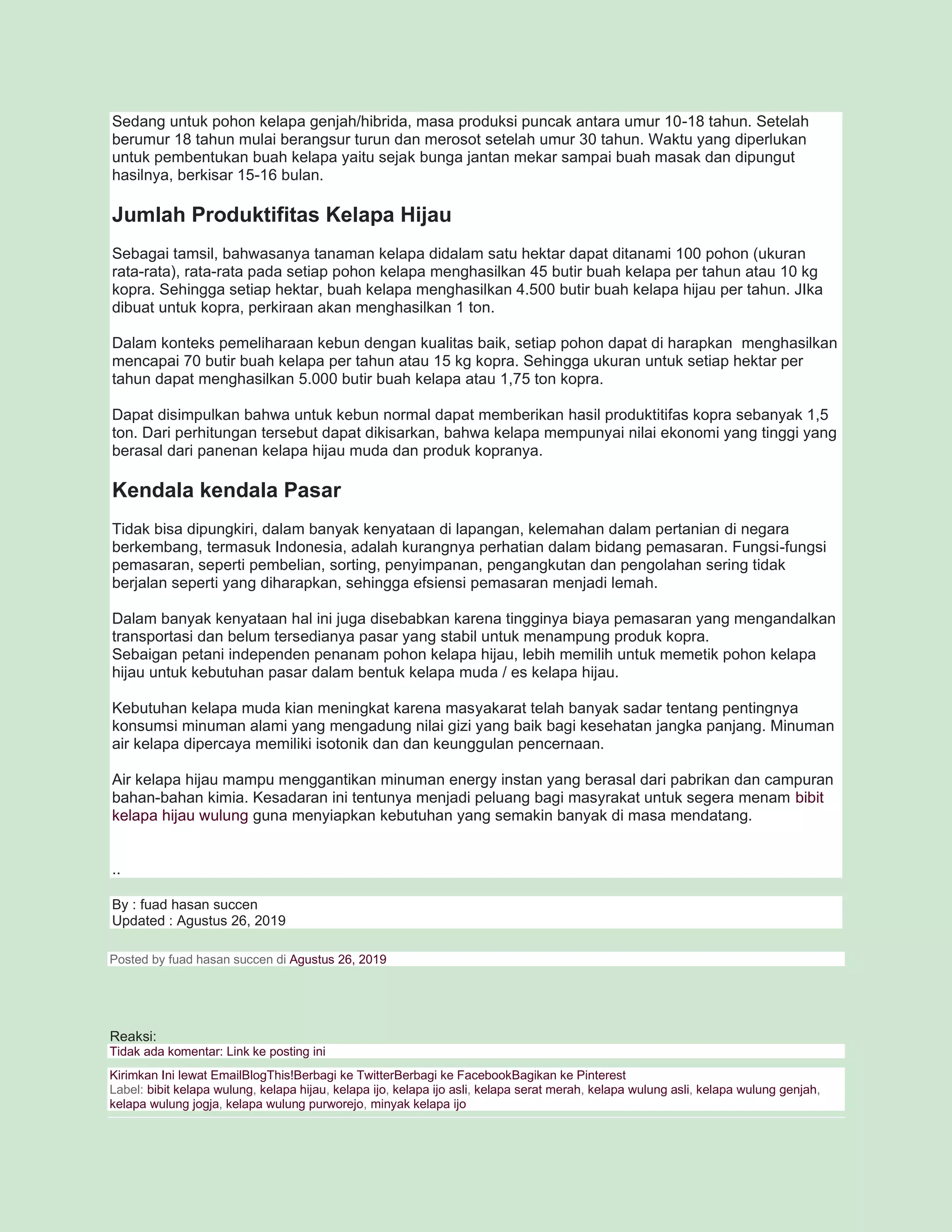 Pohon Kelapa Hijau Wulung | PDF