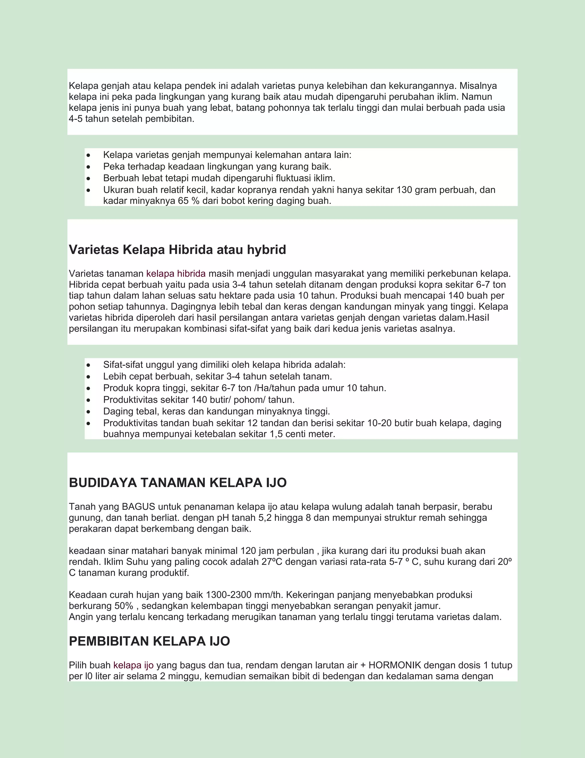 Pohon Kelapa Hijau Wulung | PDF