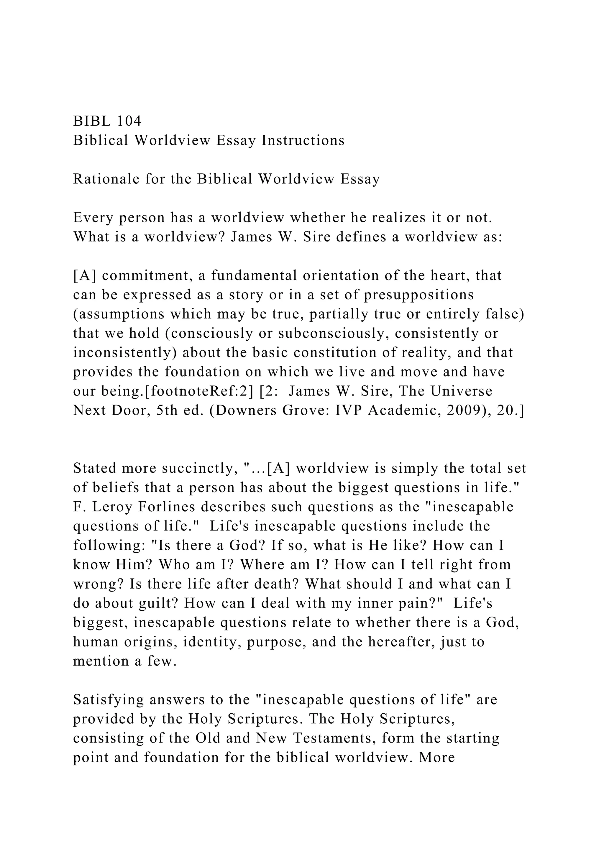BIBL 104Biblical Worldview Essay InstructionsRationale for t.docx ...