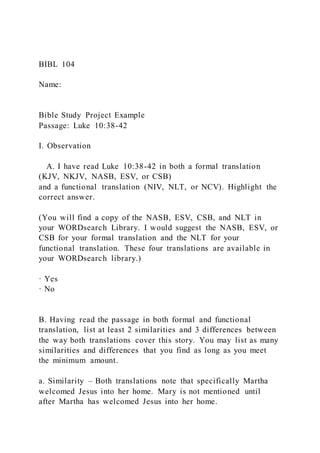 BIBL 104NameBible Study Project ExamplePassage Luke | PDF