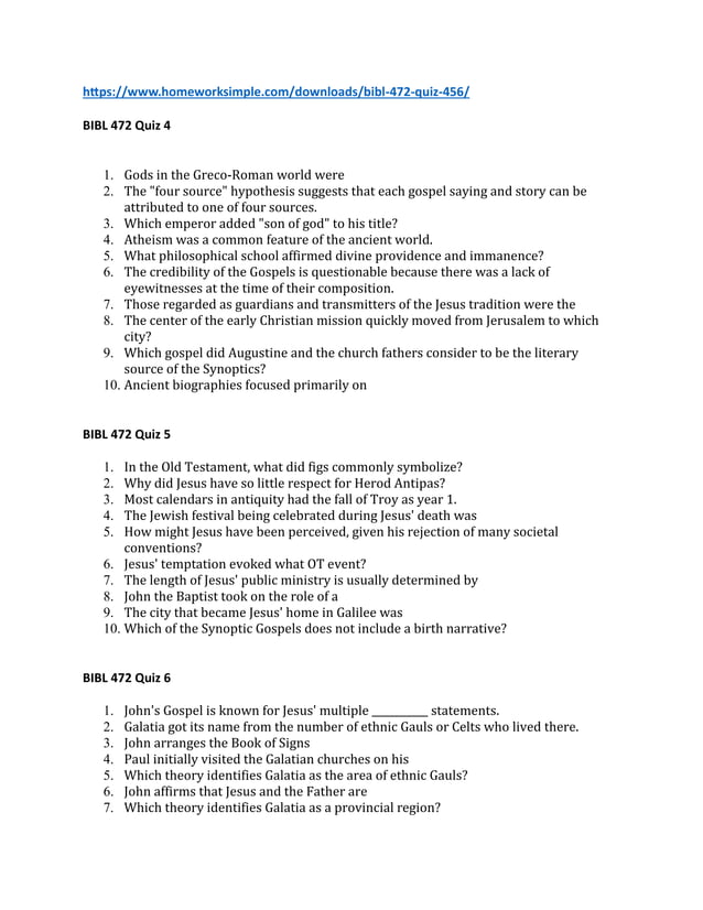 BIBL 472 Quiz 4,5,6 Quizzes Liberty Homeworksimple | DOCX ...