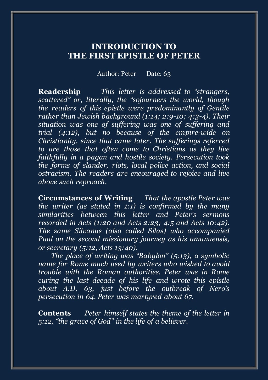 THE FIRST LETTER OF PETER THE FIRST LETTER OF PETER