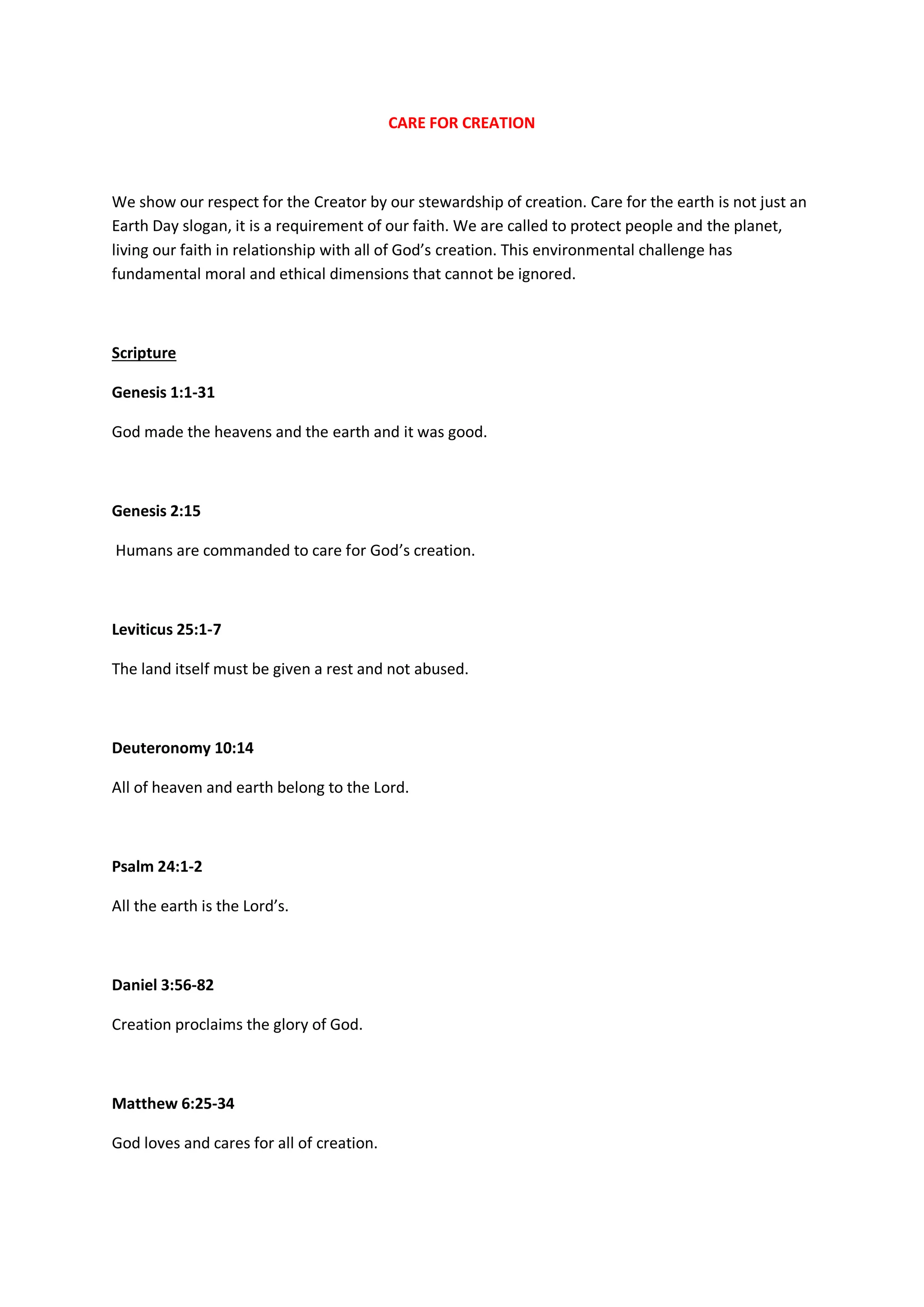 BIBLE CARING FOR CREATION. pdf | PDF