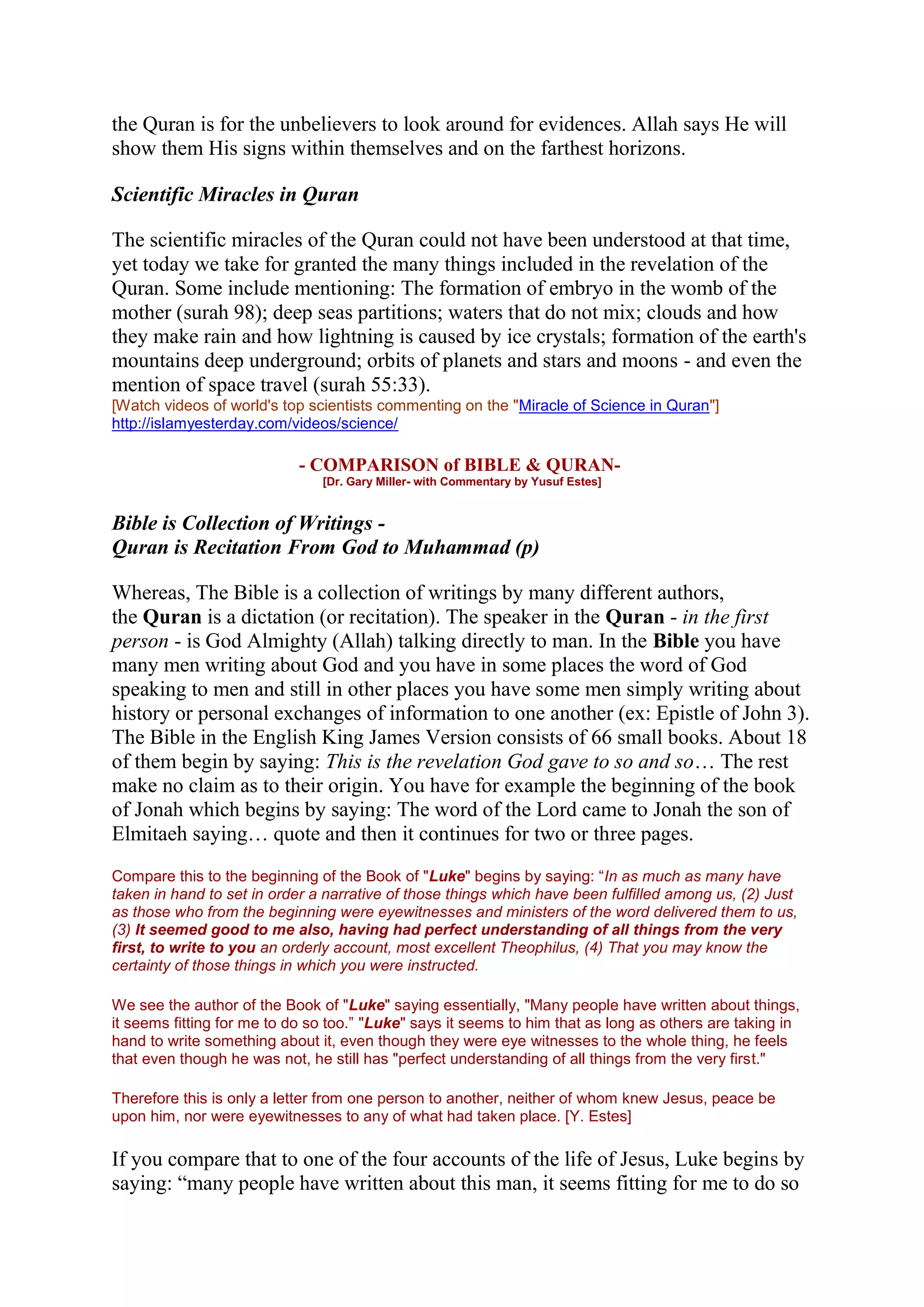 Bible compared to Quran | PDF