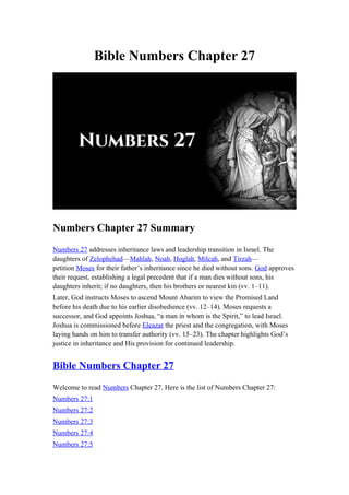 Bible Numbers Chapter 27Numbers 27 addresses inheritance laws and ...