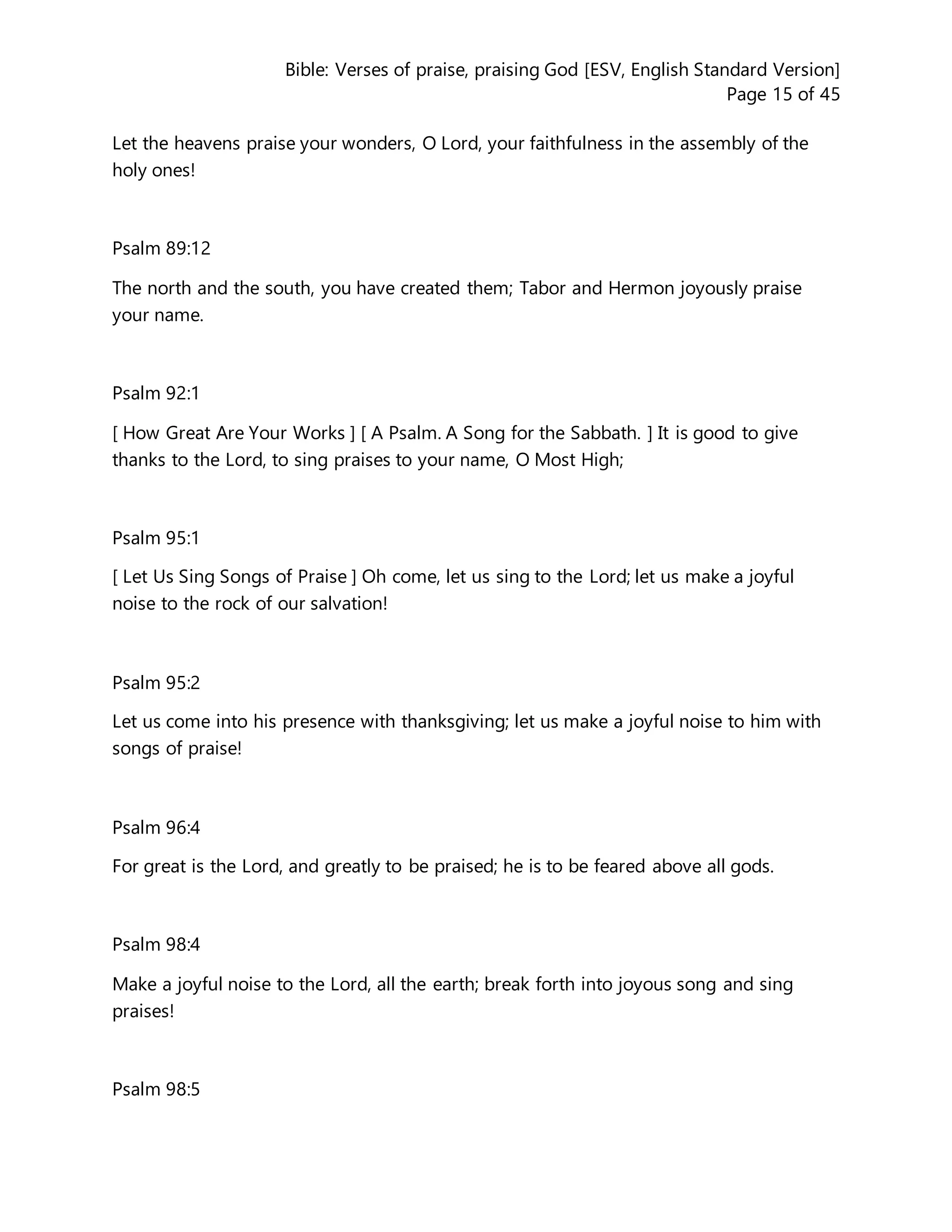 Bible's praise verses; Bonus: God's names: | DOCX