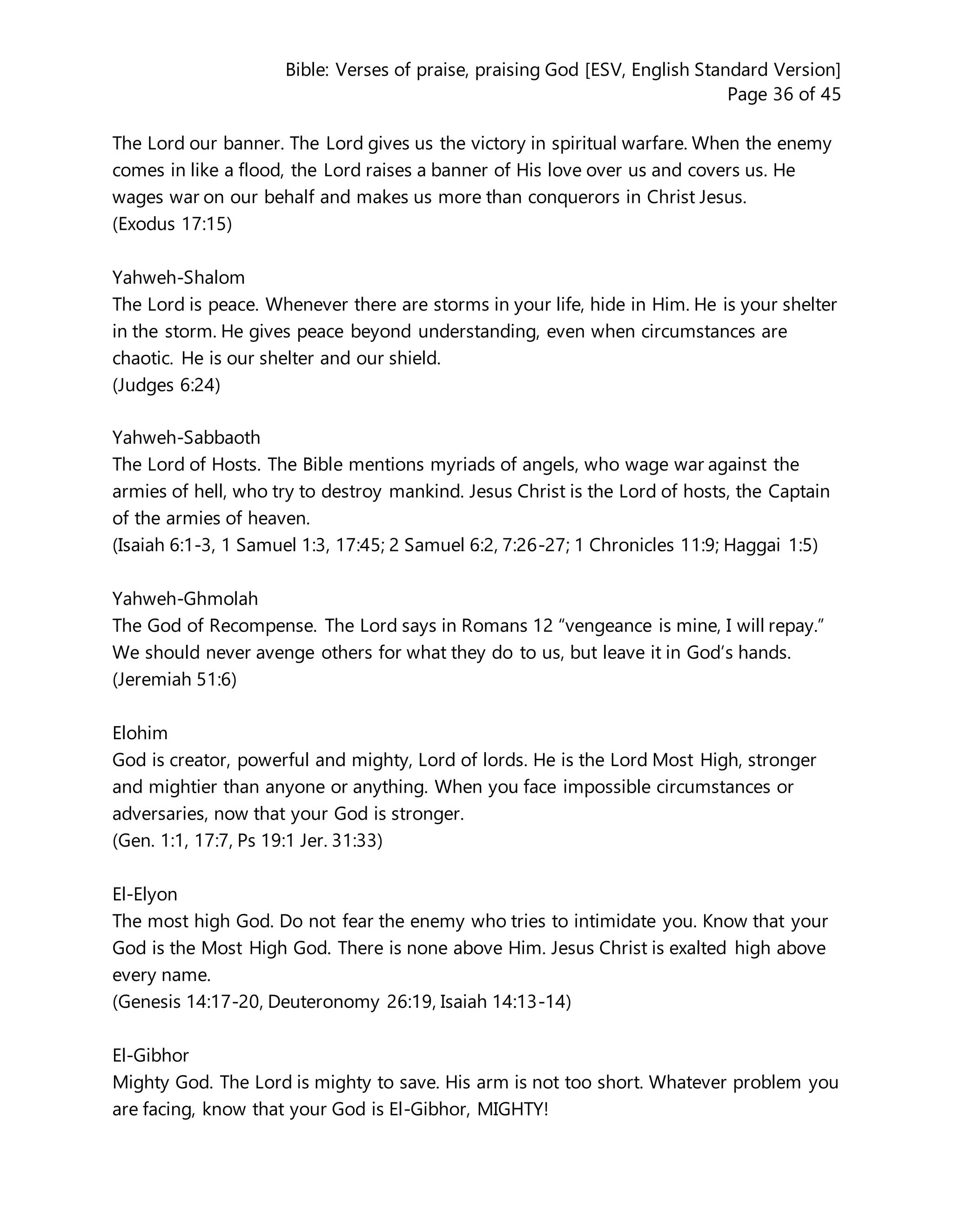 Bible's praise verses; Bonus: God's names: | DOCX