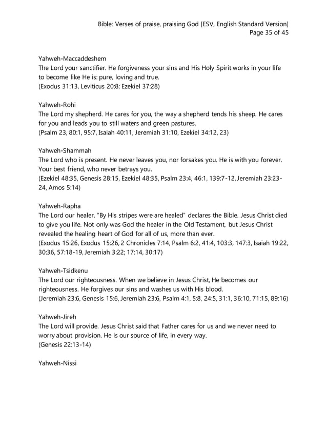Bible's praise verses; Bonus: God's names: | DOCX | Christianity ...
