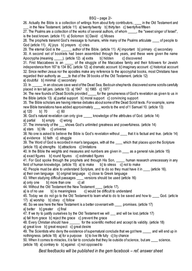 Bible study quiz part 1 | PDF