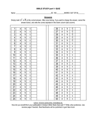 Bible study quiz part 1 | PDF