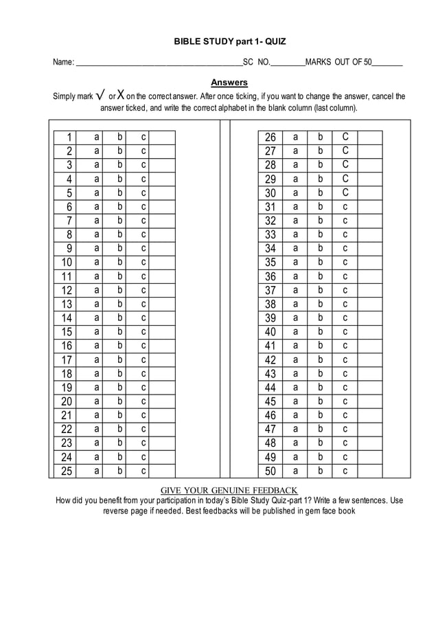 Bible study quiz part 1 | PDF