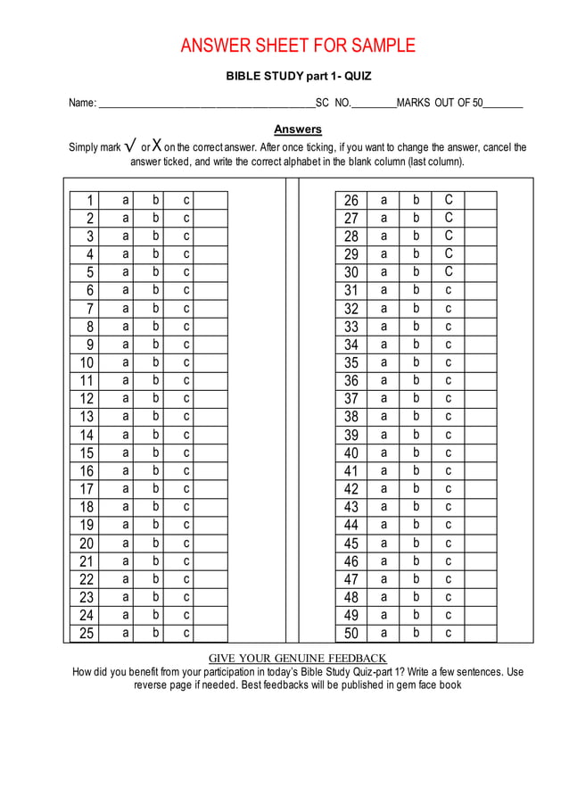 Bible study quiz (bsq) parts 1 to 3 | PDF