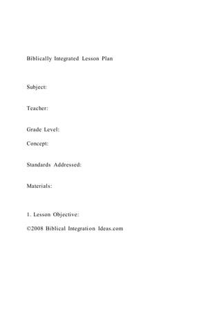 Biblically Integrated Lesson Plan Subject | PDF