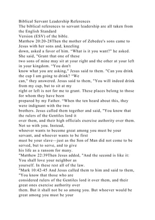 Biblical Servant Leadership ReferencesThe biblical references to.docx