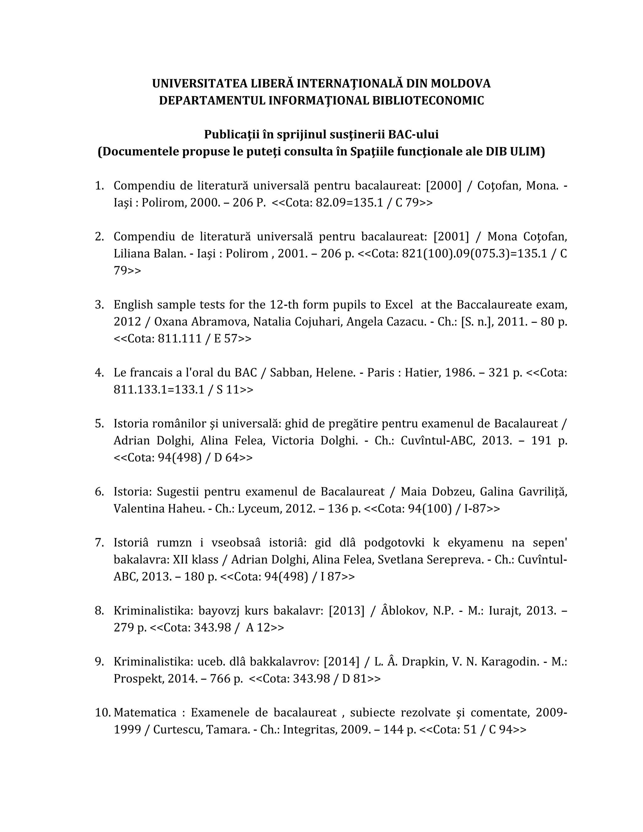 Bibliografie bac | PDF