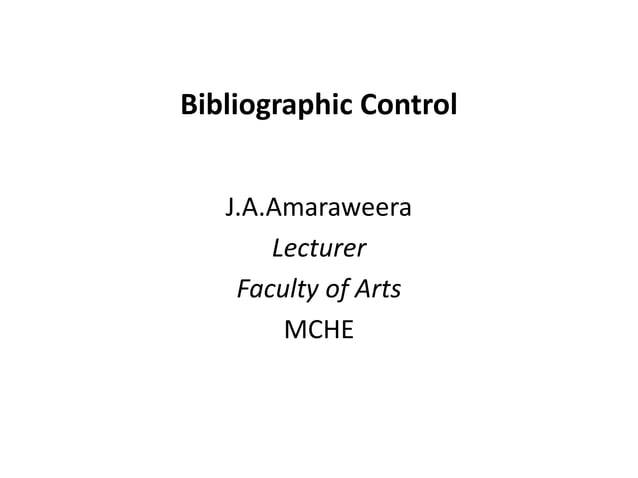 Bibliographic control : Basics | PPT