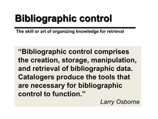 Bibliographic control : Basics | PPT