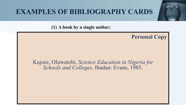 BIBLIOGRAPHY CARD BY PATRICK SUNDAY IBBI.pptx | Books and Literature