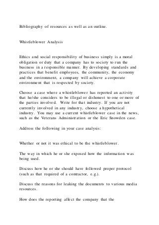 Bibliography of resources as well as an outline.Whistleblower | PDF